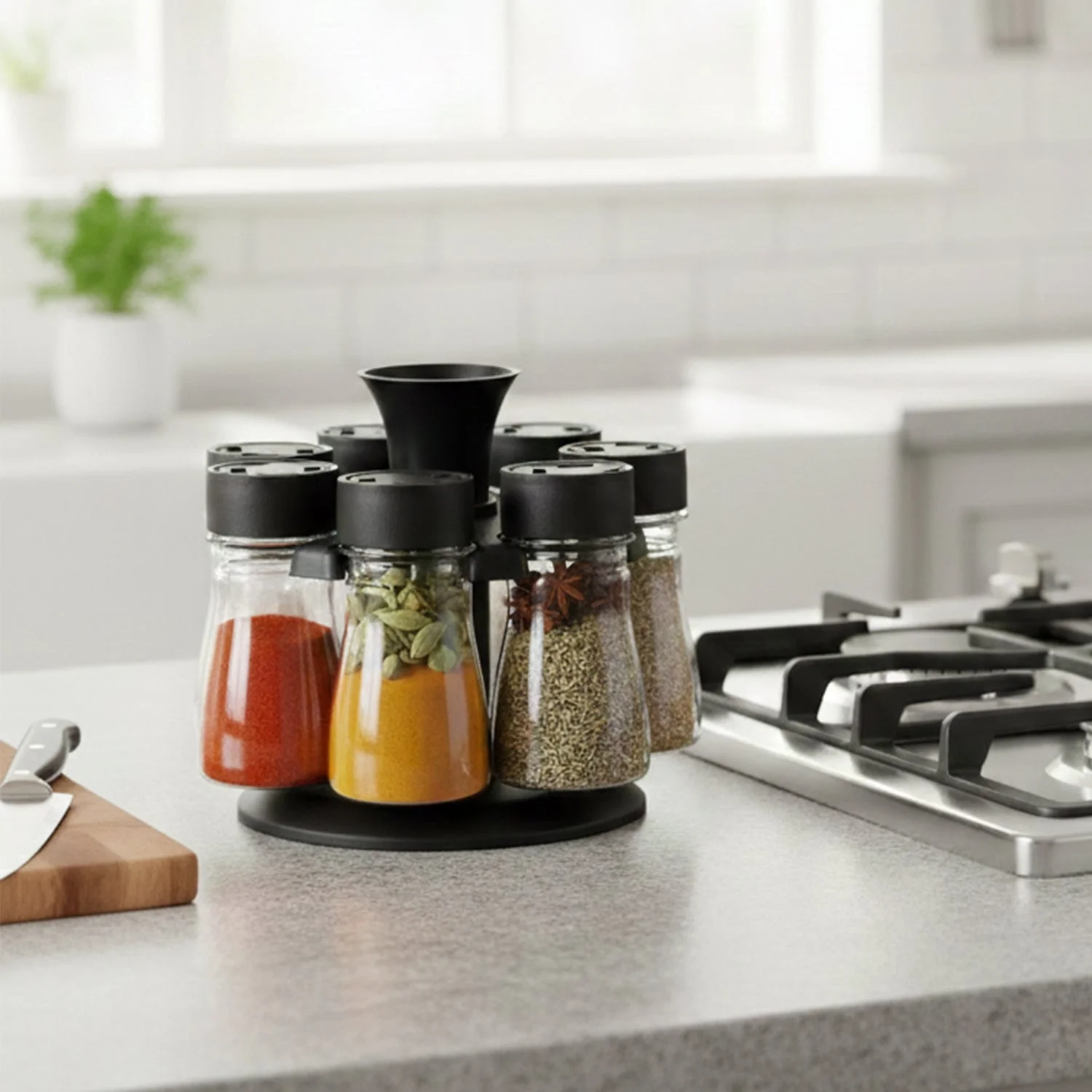 Spice Rack Set - 8-in-1 Revolving Plastic with Rotating Stand